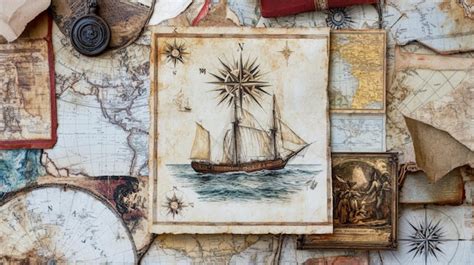 A Collage Of Old Nautical Maps And Sailors Journals Featuring Compass Roses Ships And Sea Routes