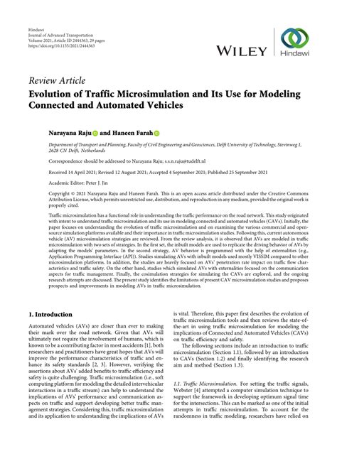 Pdf Evolution Of Traffic Microsimulation And Its Use For Modeling Connected And Automated Vehicles