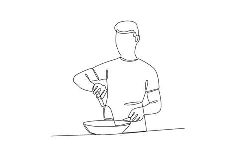 요리 개념의 연속적인 선 그림 간단한 선형 스타일의 터 일러스트레이션 프리미엄 벡터