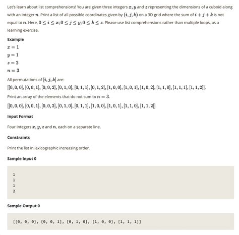 Lets Learn About List Comprehensions You Are Given Three Integers X