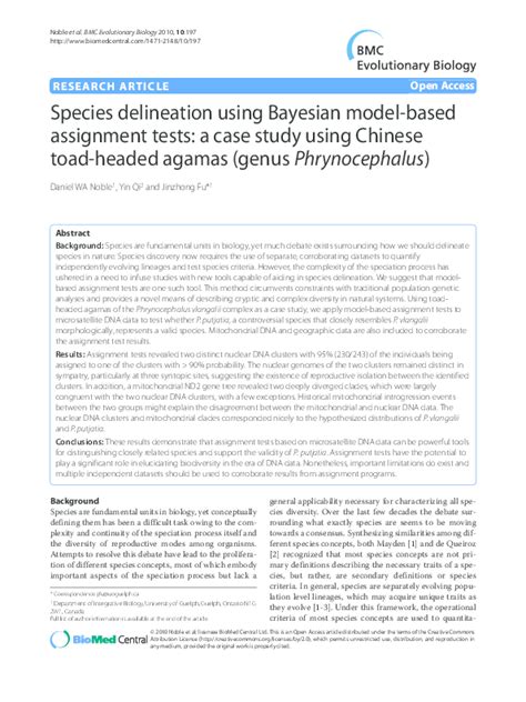 Pdf Species Delineation Using Bayesian Model Based Assignment Tests