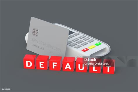 현금 인출기 및 신용 카드 근처의 큐브에서 Word가 기본값으로 사용됩니다 금융 위기 채무 불이행 은행 부문의 파산 경제적 문제 인플레이션 평가 절하 3d 렌더링 3차원