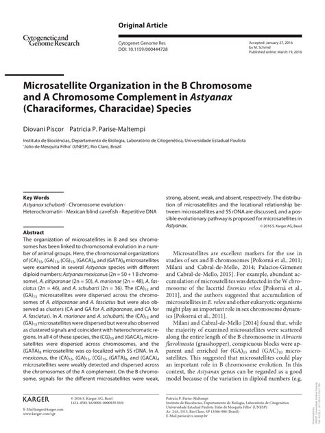 Pdf Microsatellite Organization In The B Chromosome And A Chromosome Complement In Astyanax
