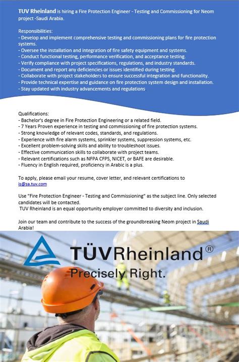 TÜv Rheinland Is Hiring Fire Protection Engineer Testing And Commissioning For Neom Project