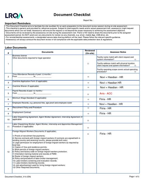 Checklist Lrqa Pdf Employment Natural Gas
