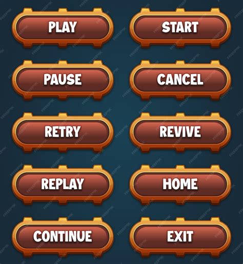 Premium Vector Game Ui Set Of Brown Buttons With Editable Text Effect Gui To Build 2d Games