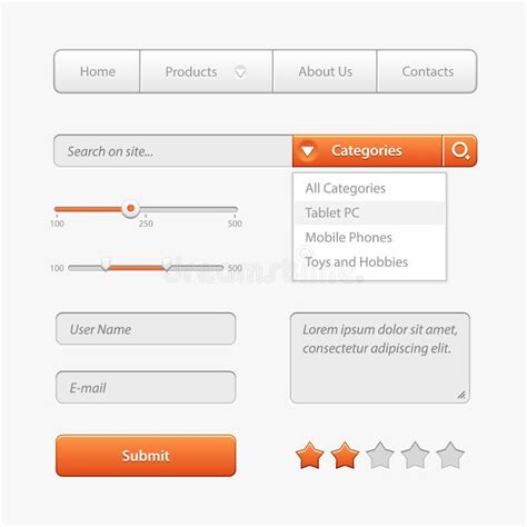 Light Ui Controls Web Elements Buttons Switchers Stock Vector