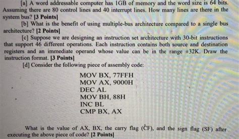 Solved A A Word Addressable Computer Has 1gb Of Memory And