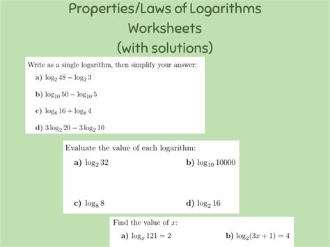 properties of logarithms worksheet