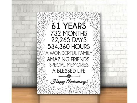 61st Anniversary Sign 8x10 61st Party Decoration 61st Silver Sign