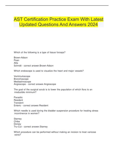 Ast Certification Practice Exam With Latest Updated Questions And Answers 2024 Ast