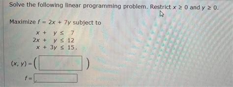 Solved Solve The Following Linear Programming Problem