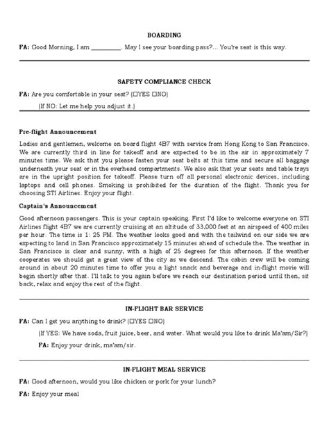 In Flight Announcement Pdf Flight Attendant Seat Belt