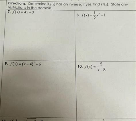 Solved Directions Determine If F X ﻿has An Inverse If