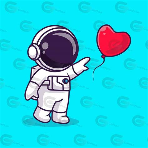 وکتور کارتونی فضانورد و قلب قرمز کد 446 گراپیکس