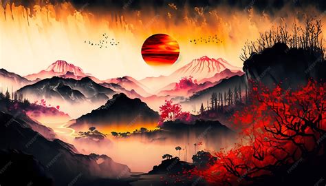 Pintura De Paisagem De Florestas Exuberantes E Lagos Brilhantes Desenho