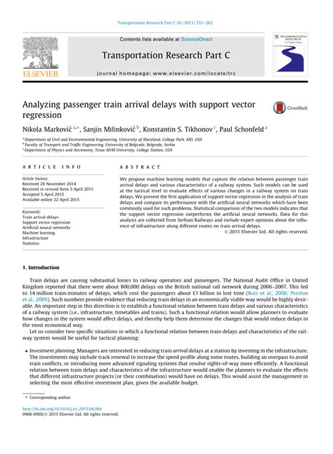 Pdf Analyzing Passenger Train Arrival Delays With Support Vector