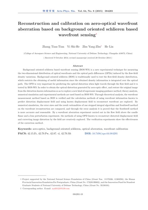 Pdf Reconstruction And Calibration On Aero Optical Wavefront Aberration Based On Background