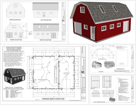 Gambrel Barn Plans G551 24 X 32 X 10 Gambrel Barn Plans With Loft