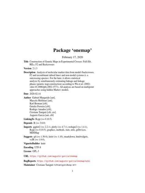 Package Onemap February 17 2020 Pdf Genetic Linkage