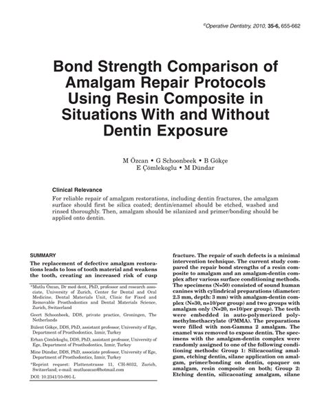 Pdf Bond Strength Comparison Of Amalgam Repair Protocols Using Resin Composite In Situations