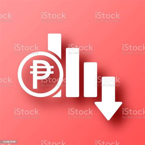 Peso Rate Decrease Icon On Red Background With Shadow Stock