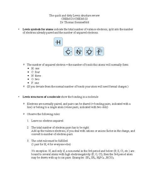 Lewis Structure Review Chem The Quick And Dirty Lewis Structure Review CHEM121 CHEM Dr Thomas