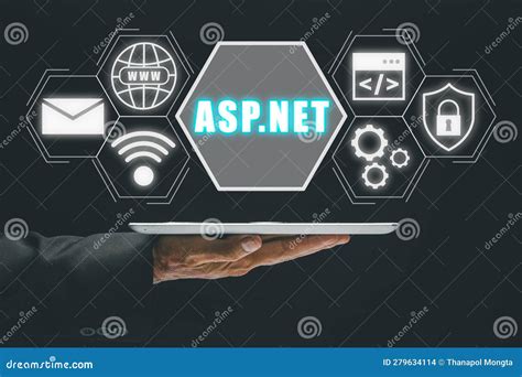 Person Using Tablet With ASP NET Icon On Virtual Screen Stock Photo Image Of Language