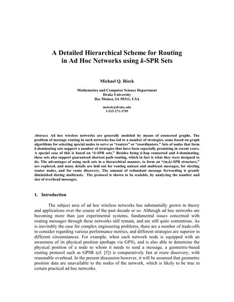 Pdf A Detailed Hierarchical Scheme For Routing In Ad Hoc Networks