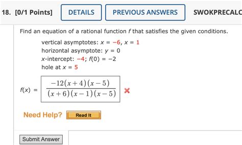 Solved Find An Equation Of A Rational Function F That Chegg Com