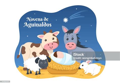 Novena De Aguinaldos 콜롬비아의 휴일 전통 가족이 크리스마스에 플랫 만화 손으로 그린 템플릿 일러스트레이션에서 함께 할 수 있습니다 12월에 대한 스톡 벡터