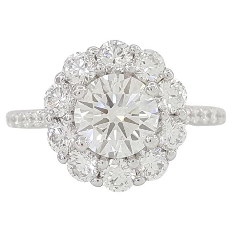 Gia Certified Round Brilliant Cut Diamond Halo Pave Ring For Sale At