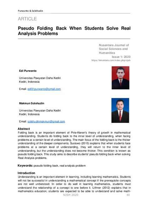 Pdf Pseudo Folding Back When Students Solve Real Analysis Problems