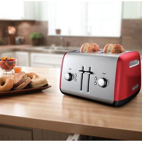 Kitchenaid Empire 4 Slice Red Wide Slot Toaster With Crumb Tray