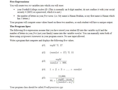 Five Expressions You Will Create Two Int Variables