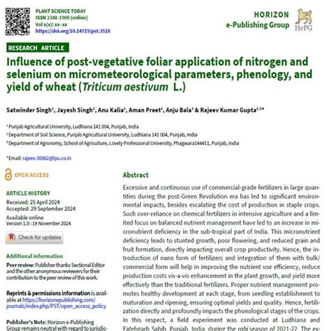 Thripthi Krishna Mohan On Linkedin Influence Of Post Vegetative Foliar Application Of Nitrogen