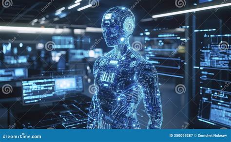 Artificial Intelligence Humanoid in Sci-fi Hub Futuristic Lab Digital Art High-tech Environment ...
