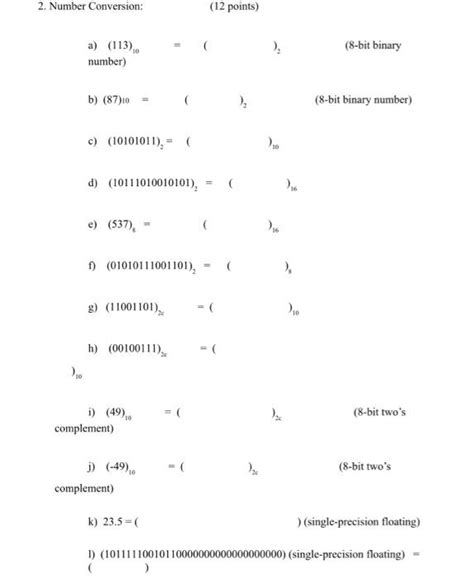 Solved Number Conversion Points A Bit Chegg Com