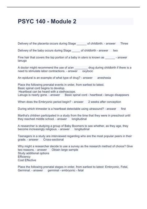 PSYC Module Questions With Solution PSYC MODULE Stuvia US