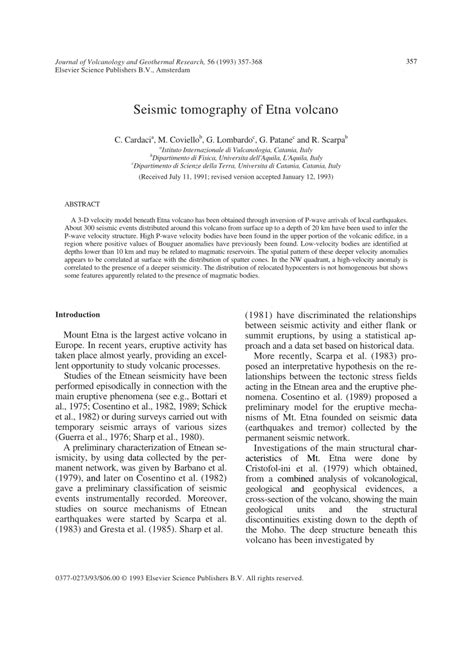 Pdf Seismic Tomography Of Etna Volcano