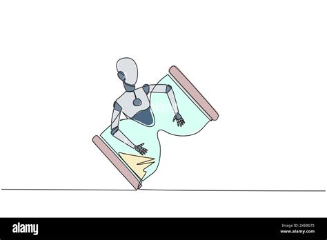 single continuous line drawing robot hugging hourglass the creation of