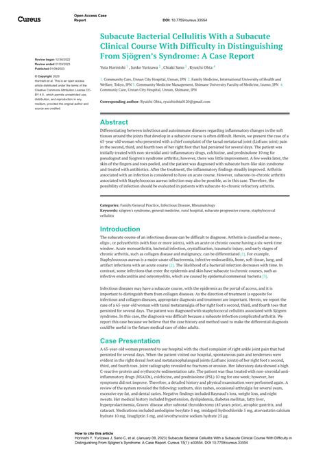 Pdf Subacute Bacterial Cellulitis With A Subacute Clinical Course