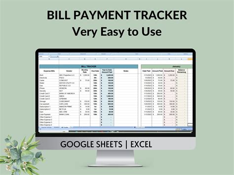 Bill Tracker Spreadsheet Monthly Bill Payment Tracking Bill Pay