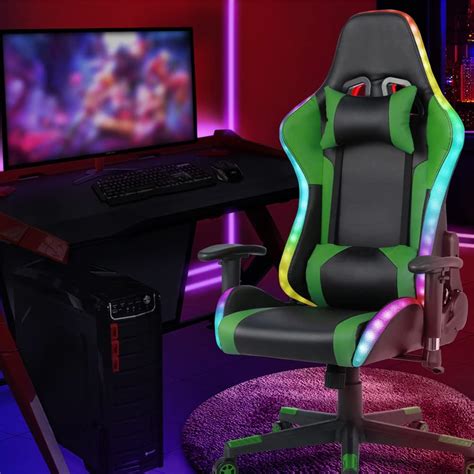 Homemiyn Gaming Chair With Rgb Led Lights And Speakers