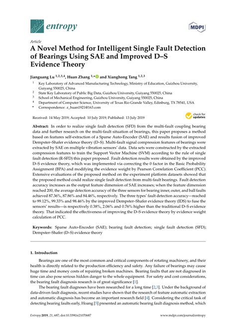 Pdf A Novel Method For Intelligent Single Fault Detection Of Bearings Using Sae And Improved D