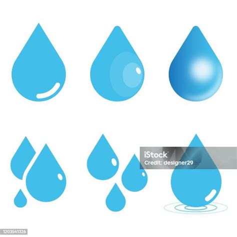물 방울 아이콘 세트입니다 흰색 고립 된 배경에 빗방울 벡터 그림입니다 플랫 및 그라데이션 스타일입니다 방울에 대한 스톡 벡터