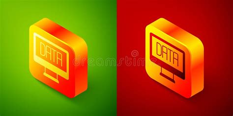 Isometric Data Analysis Icon Isolated On Green And Red Background Business Data Analysis