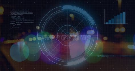 Image Of Radar Computer Language Graphs Over Lens Flare And Moving