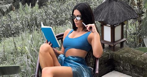 Kim Kardashian Wears Blue One Piece Swimsuit Ps Fashion