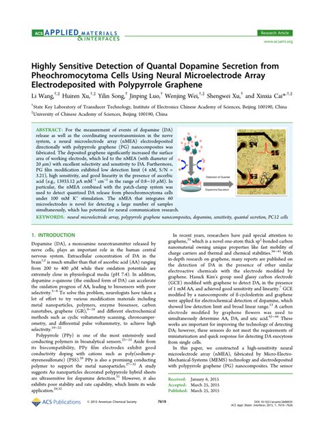 Pdf High Sensitive Detection Of Quantal Dopamine Secretion Using Neural Microelectrode Array
